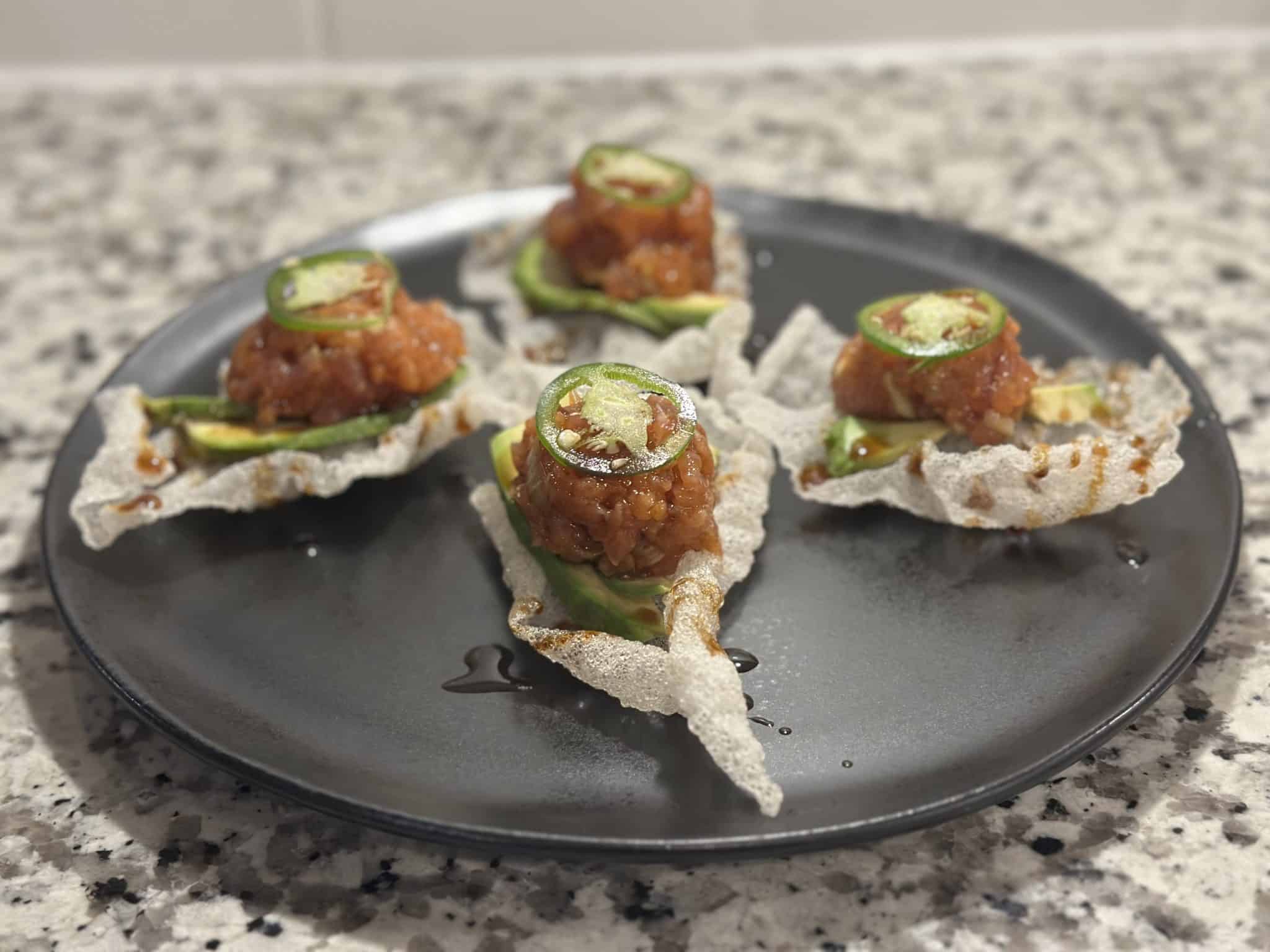 Spicy Blackfin Tuna Rice Crisps | Spearos Kitchen